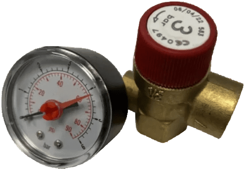 3 Bar x 1/2" Pressure Relief Valve and Gauge