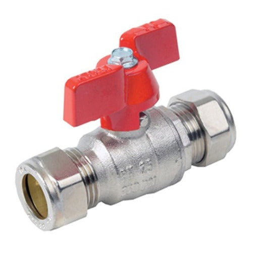 Brass Ball Valve - Compression End - Red Butterfly Handle